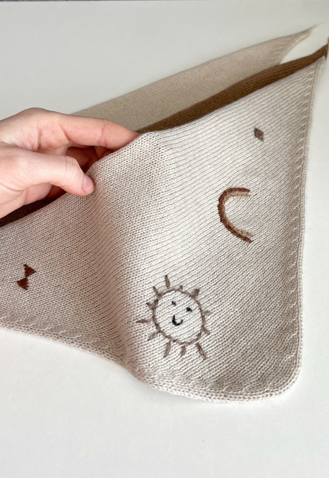 Beige Embroidered Triangle Scarf Neck Warmer for Kids Cashmere Merino ...