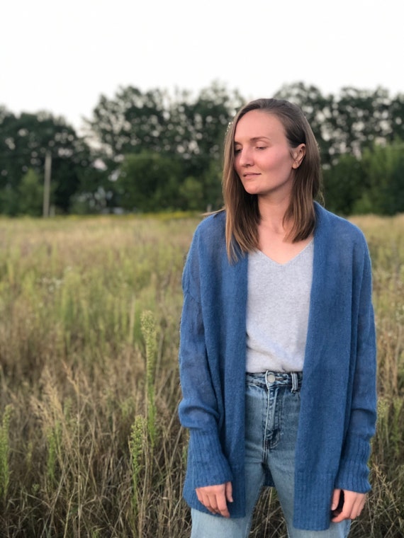 Blue Mohair See Through Hand Knit Cardigan for Women. Warm and - Etsy