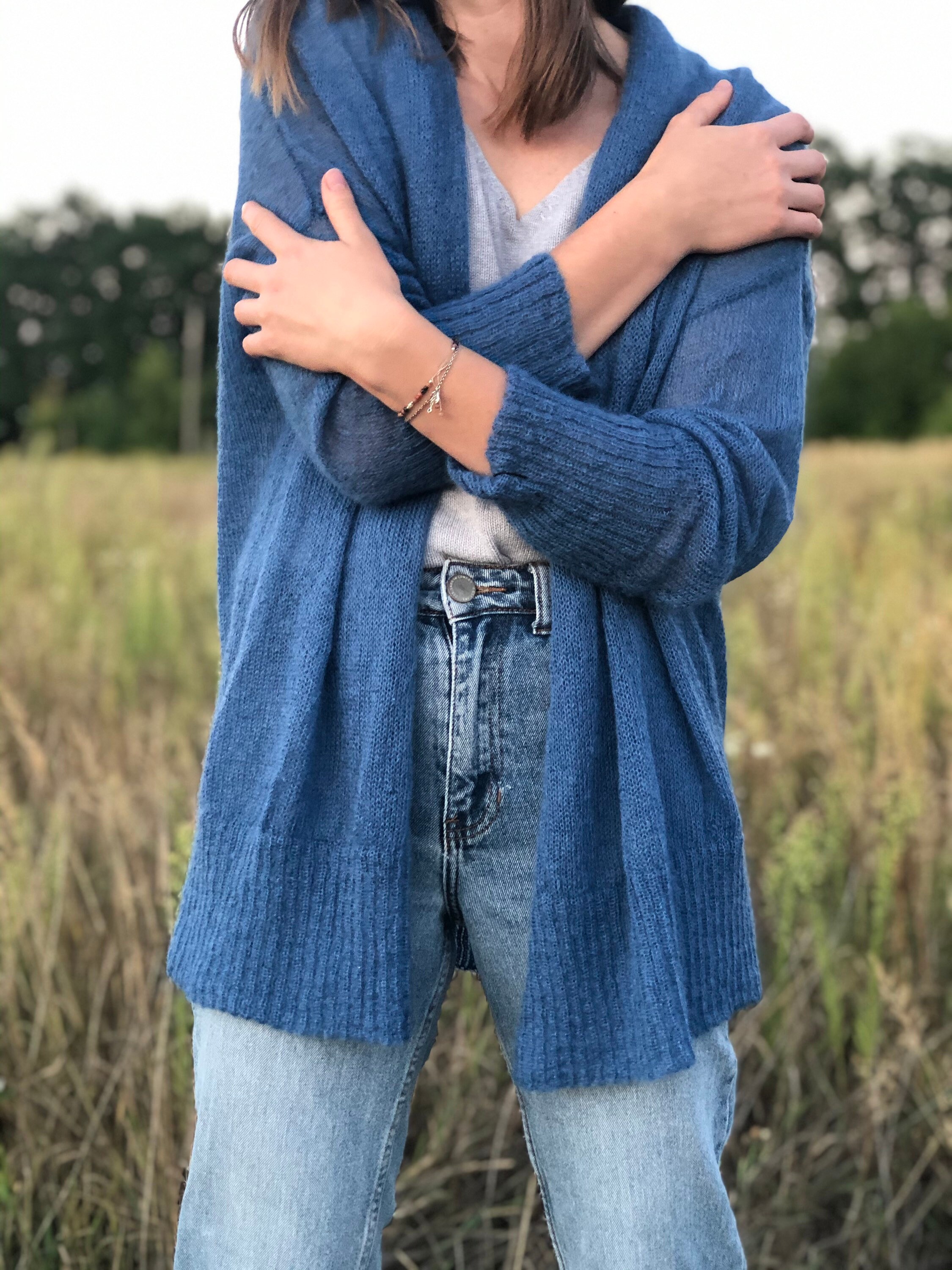 Blue Mohair See Through Hand Knit Cardigan for Women. Sexy - Etsy