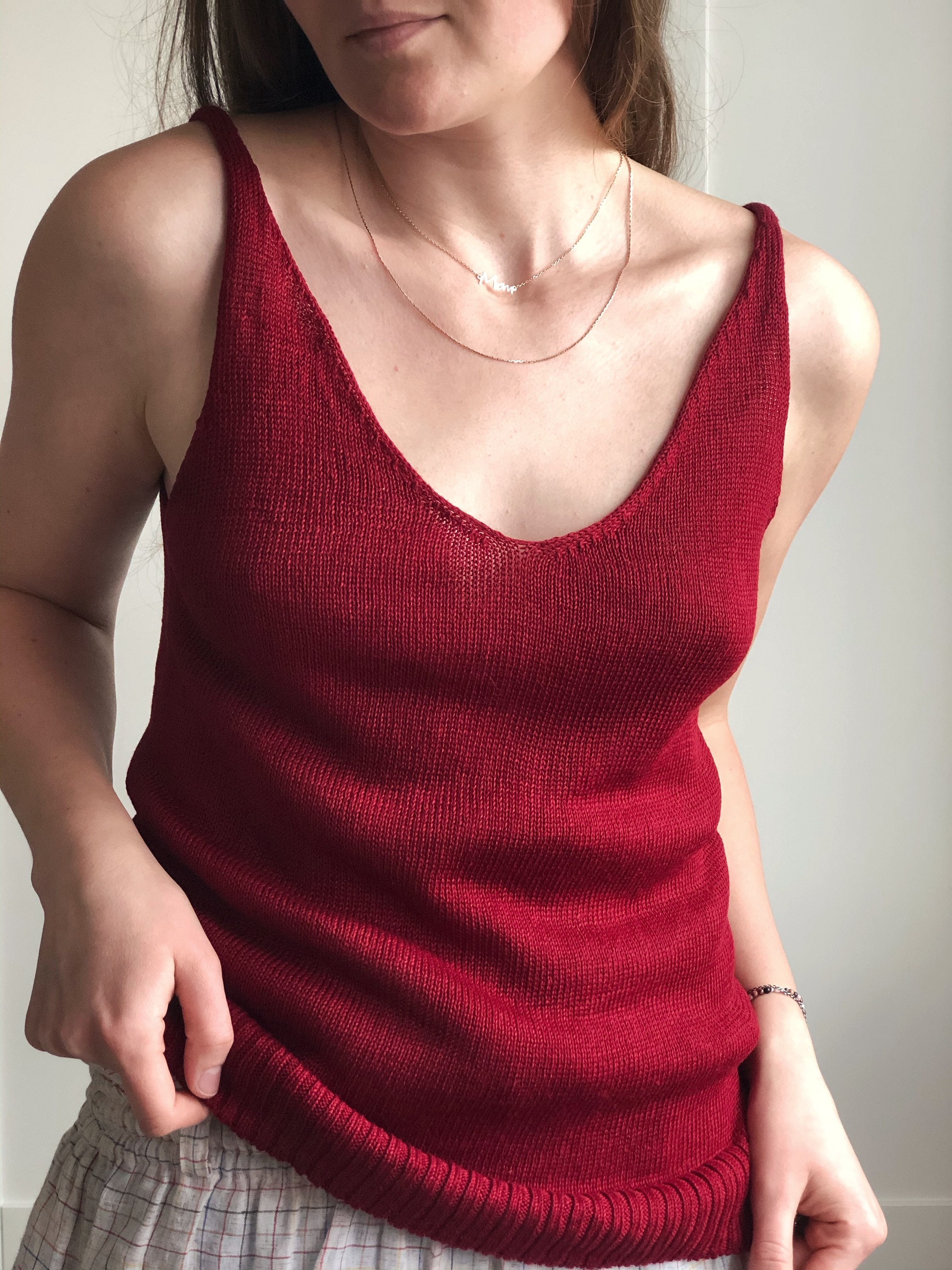 Linen Knitted Tank Top Summer Top Red Linen Top Vegan Top Knitted Tank ...