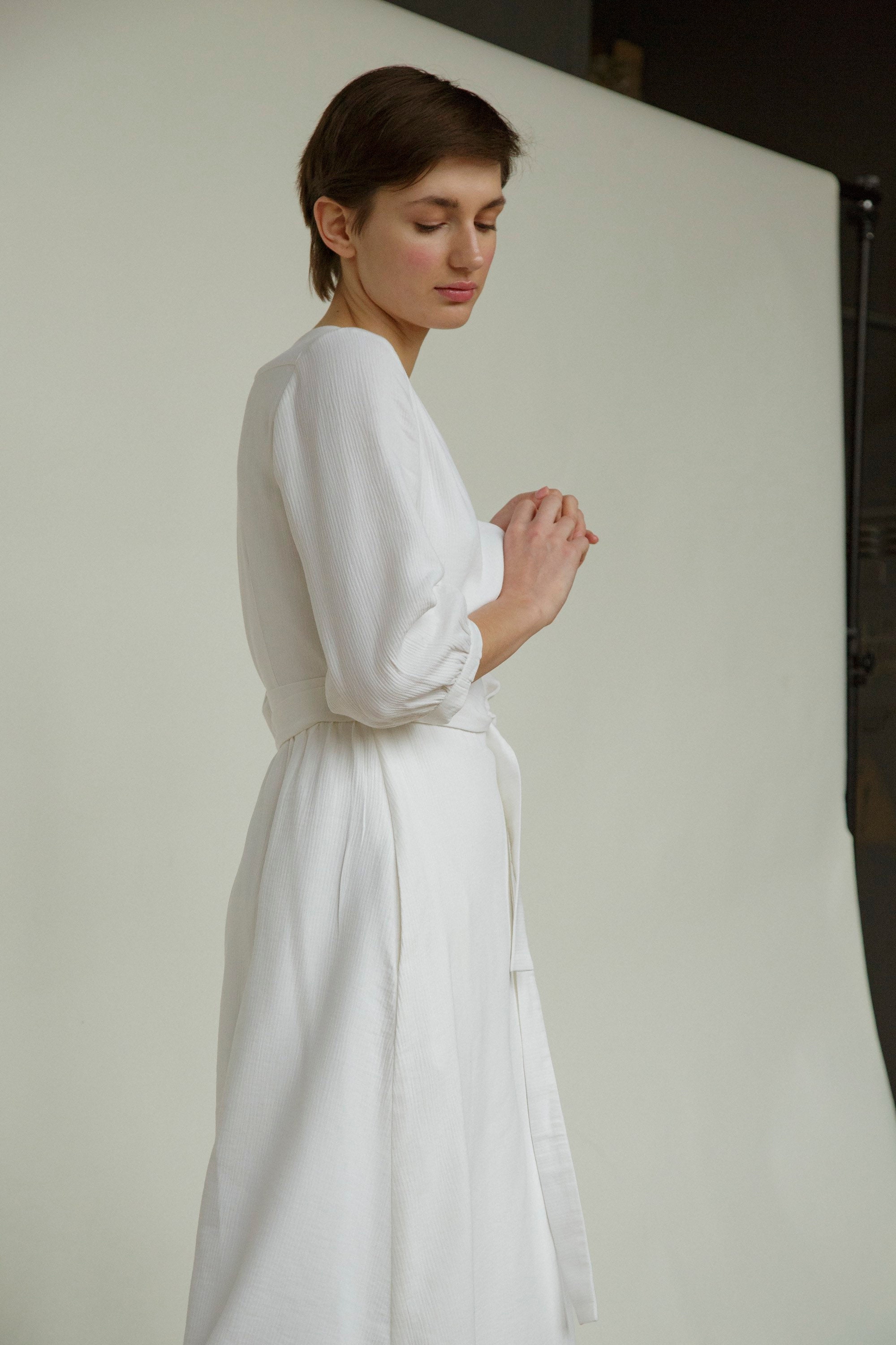 White Muslin Tea Length Wrap Dress for Women With Pockets. - Etsy