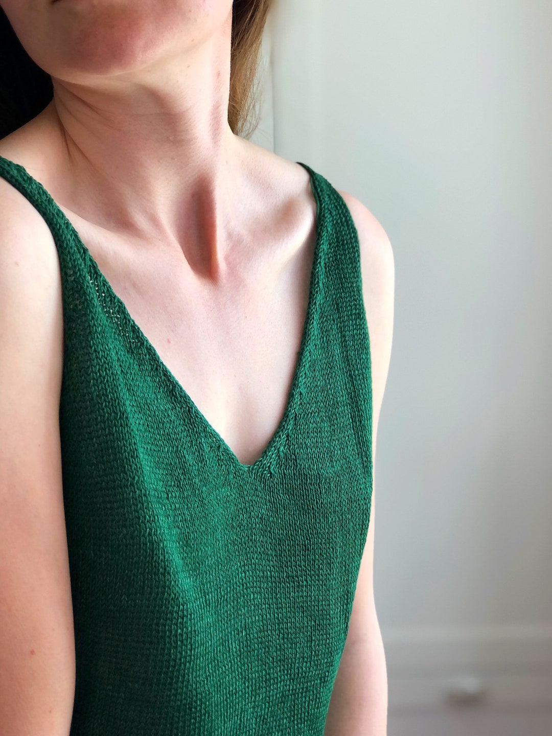 Emerald Green Organic Linen Knitted Top. Silk Knitted Tank Top for ...