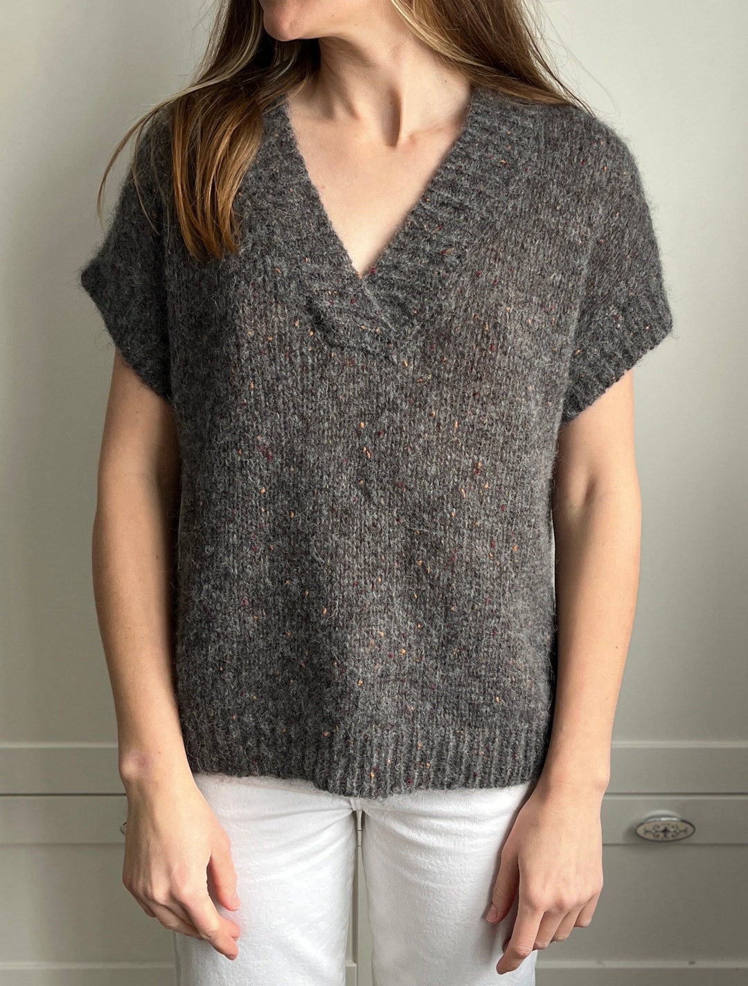 Grey Mohair Alpaca Knitted Vest. Deep V Neck Knit Vest. - Etsy