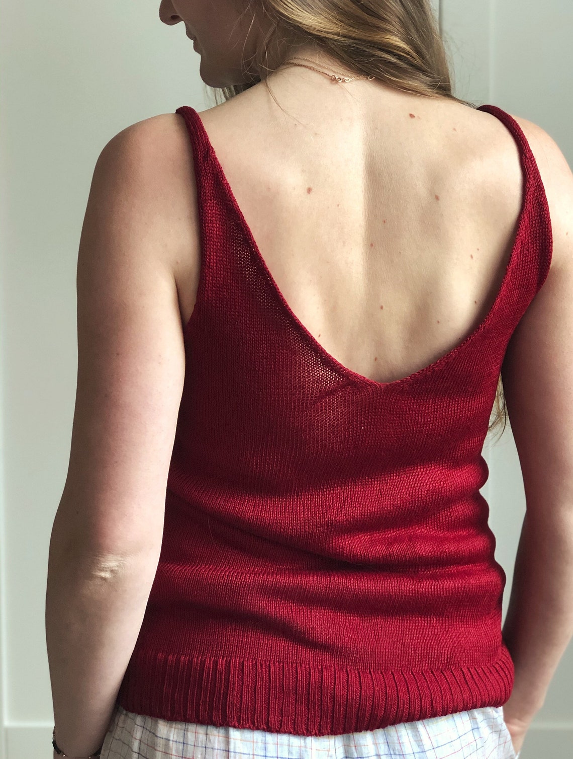 Linen knitted tank top Summer top Red linen top Vegan top | Etsy