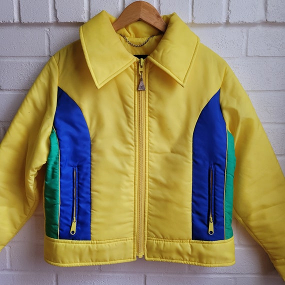 70s, 80s Vintage, Boxy Puffer Jacket, Yellow, Rainbow… - Gem