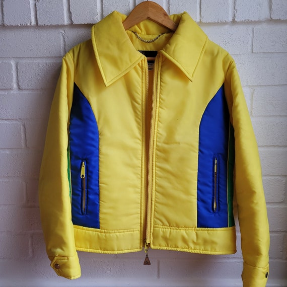 70s, 80s Vintage, Boxy Puffer Jacket, Yellow, Rainbow… - Gem