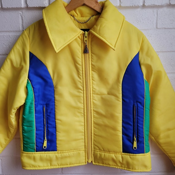 70s, 80s Vintage, Boxy Puffer Jacket, Yellow, Rainbow… - Gem