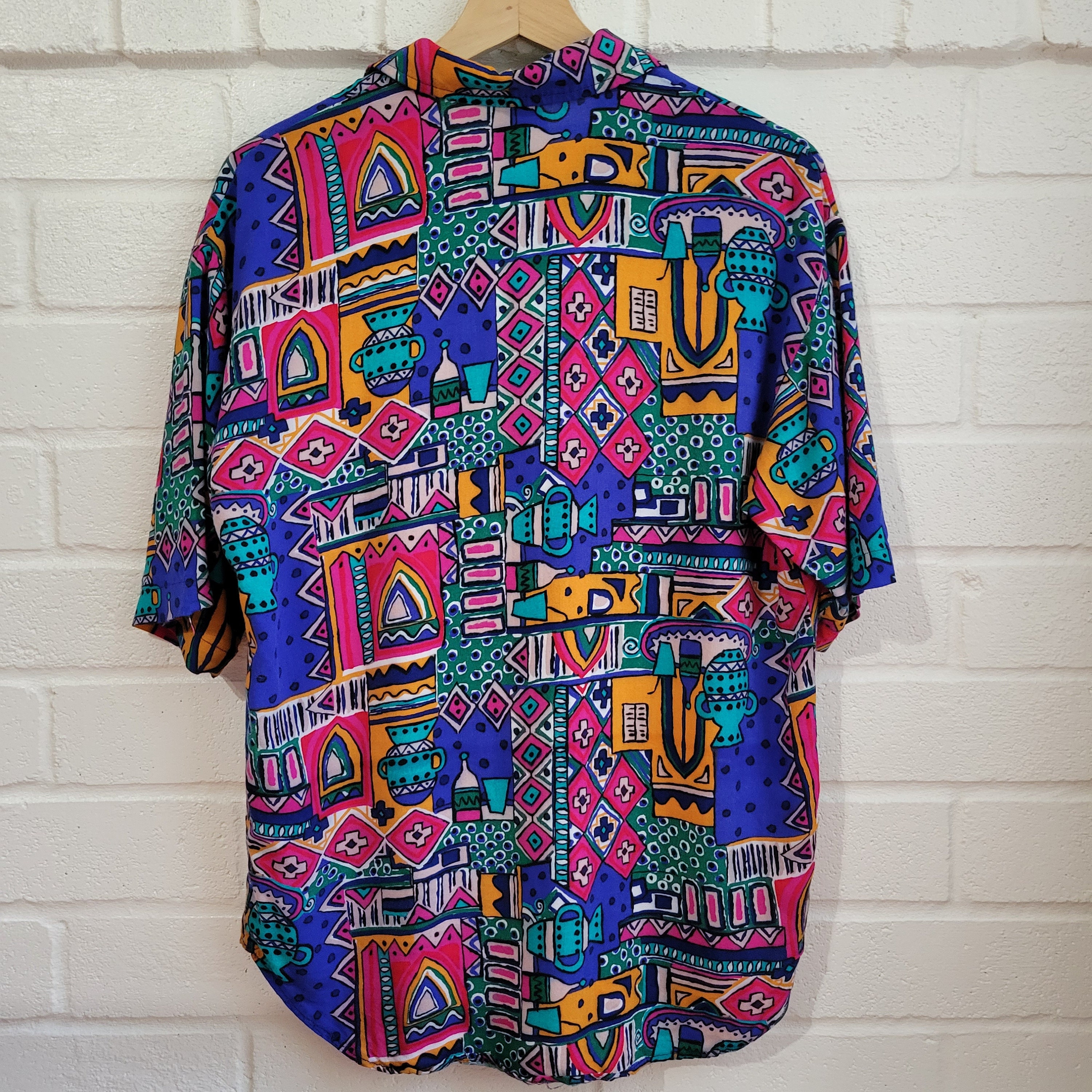 90s Vintage Colorblock Button up Shirt and Matching Shorts - Etsy