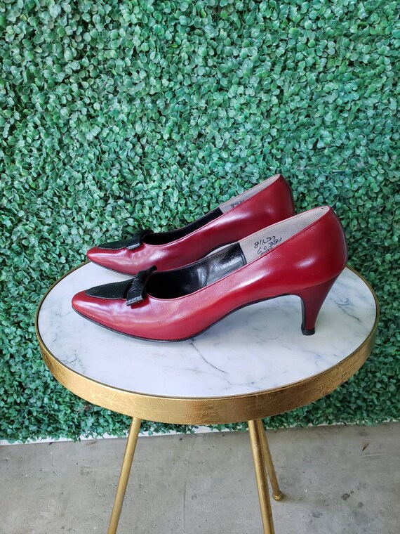 Vintage Pumps, Black and Red Leather High Heels, Size… - Gem