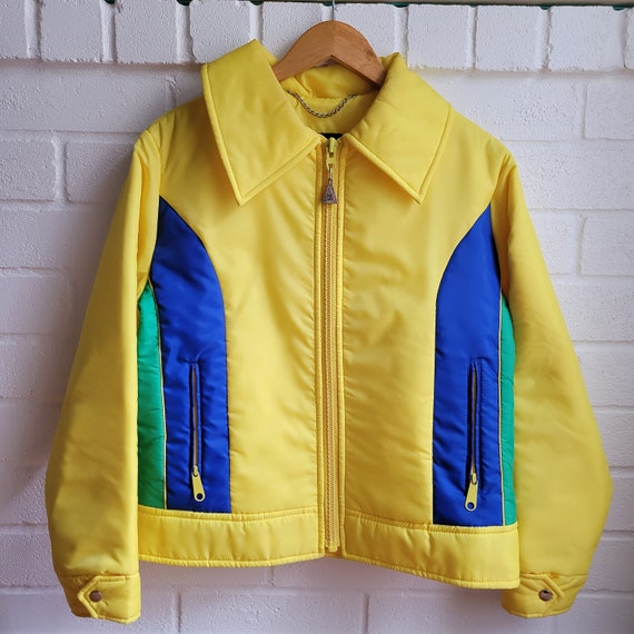 70s, 80s Vintage, Boxy Puffer Jacket, Yellow, Rainbow… - Gem