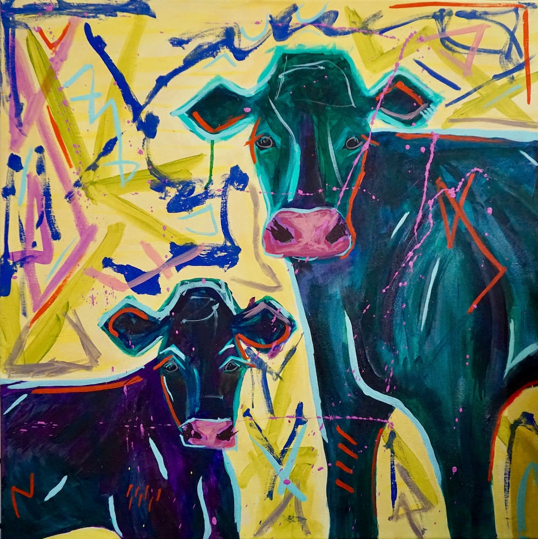 Original Modern Abstract Cow Painting, "cambria and Angus", Acryllic ...