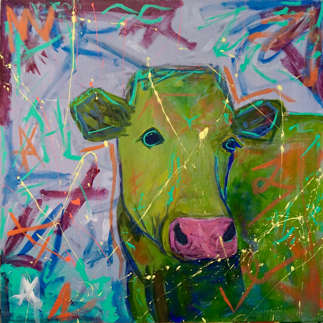 Original Modern Abstract Cow Painting, "cassiopeia", Acryllic and Latex ...