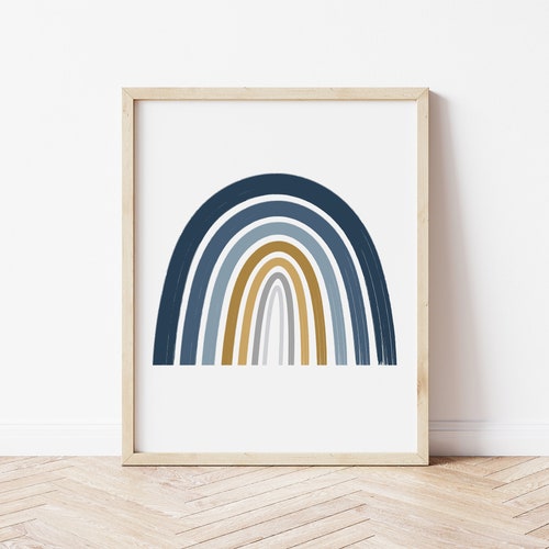 Blue Modern Rainbows Art Print Nursery Artwork Gender | Etsy