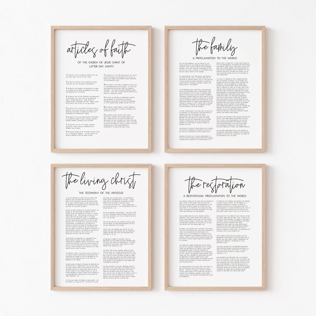 LDS Wall Art Poster Bundle, the Family, the Living Christ, Articles of ...