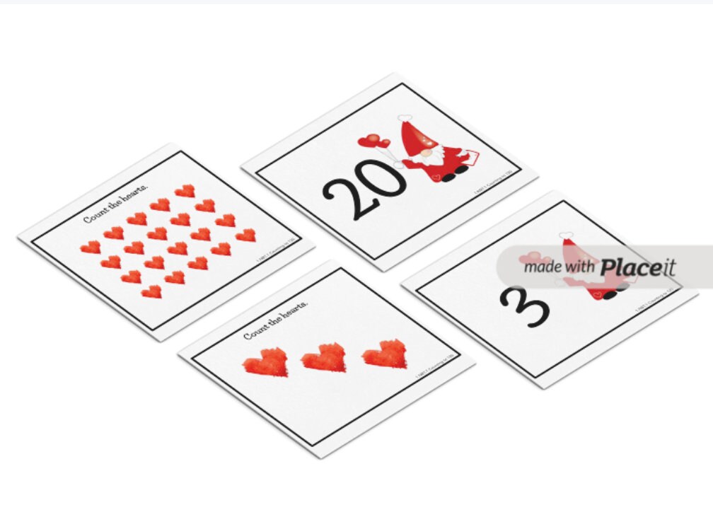 Valentine's Day Count and Match Flashcards, Counting 0-20, Educational ...