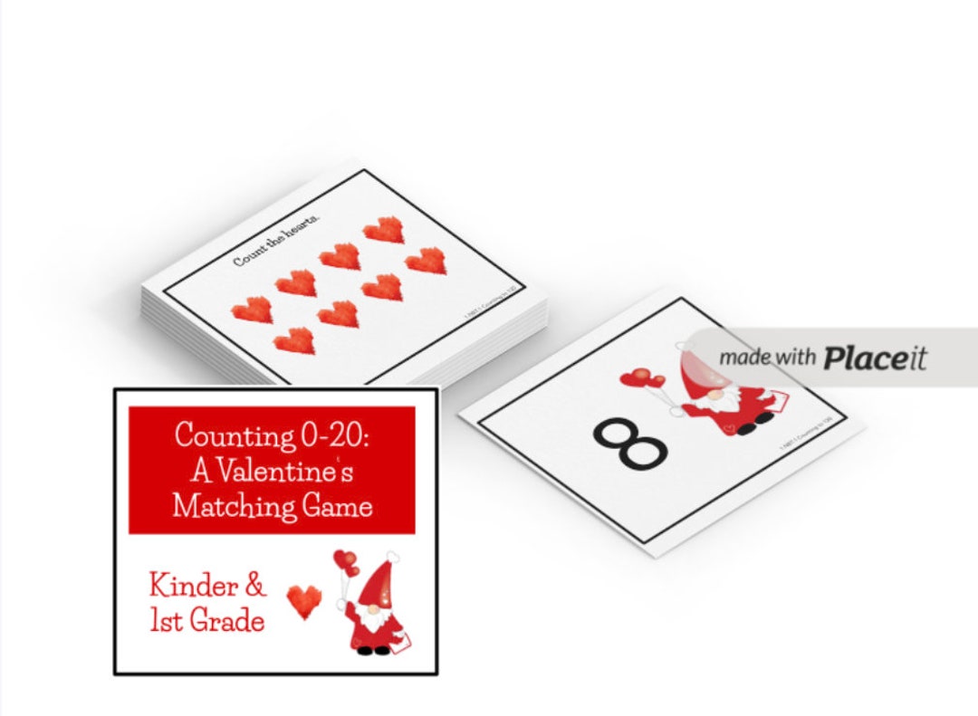 Valentine's Day Count and Match Flashcards, Counting 0-20, Educational ...