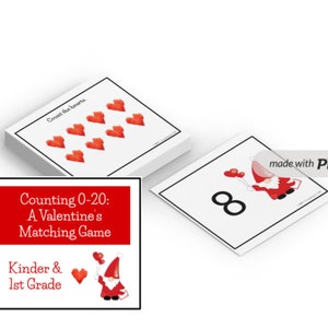 Valentine's Day Count and Match Flashcards, Counting 0-20, Educational ...