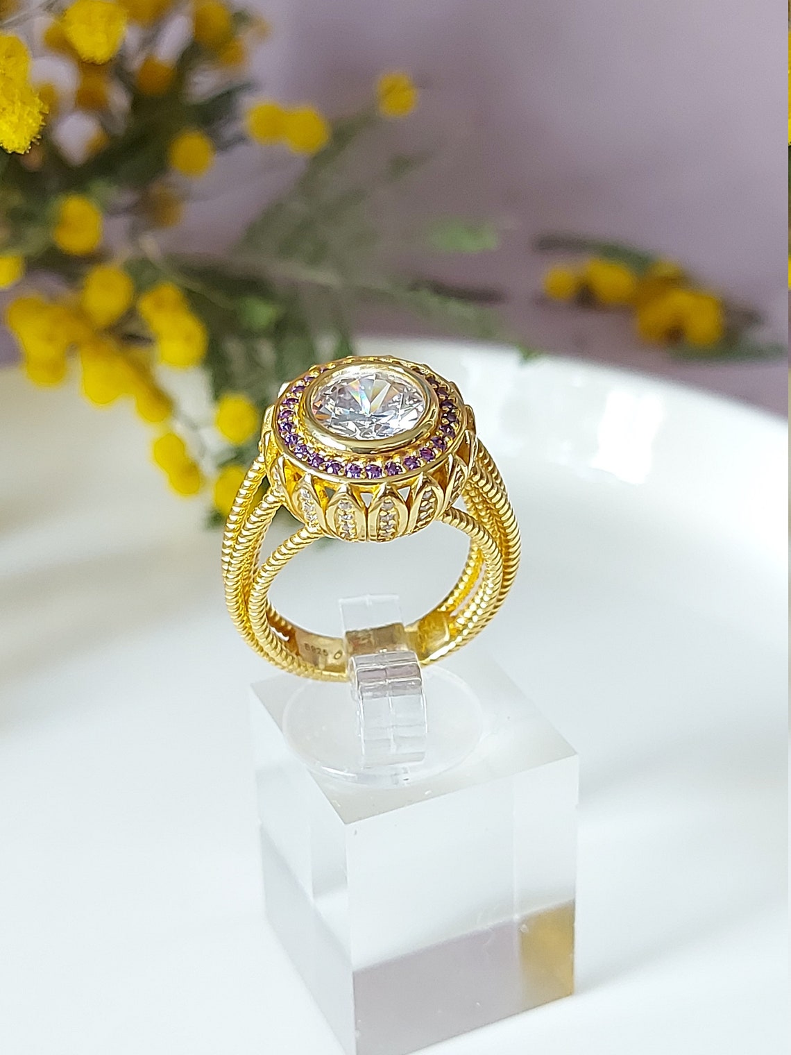 Mary-kate Olsen Inspired Engagement Ring, Blue Violet & White Eye ...