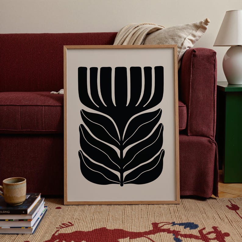Abstract Floral Print Minimalist Plant Decor for Modern Living Room ...