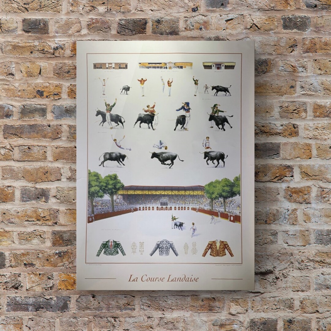 La Course Landaise Print by Marc Lagarde 64cm X 49 Bull Fighting Poster ...