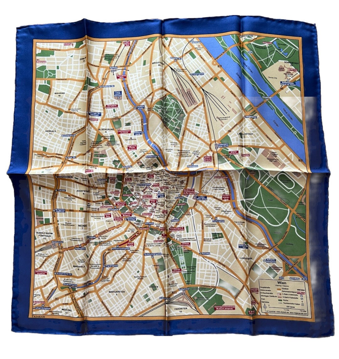 Mens Pocket Hankie Handkerchief Map of Wien Vienna 20 X 20 100% Silk ...