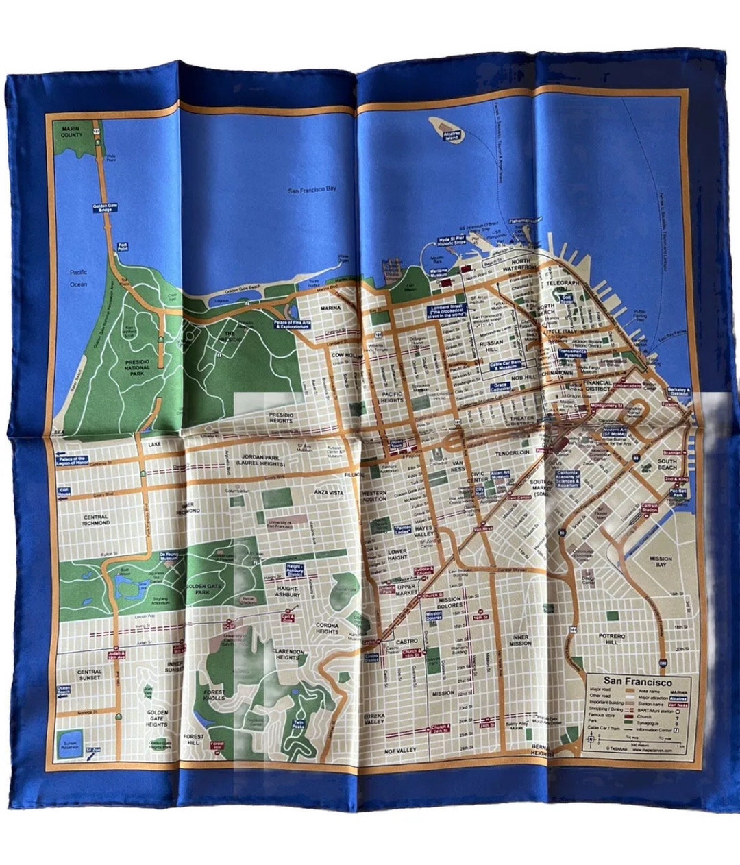 Mens Pocket Hankie Handkerchief - Map of San Francisco 20 X 20 " 100% Silk Tasaram - Etsy