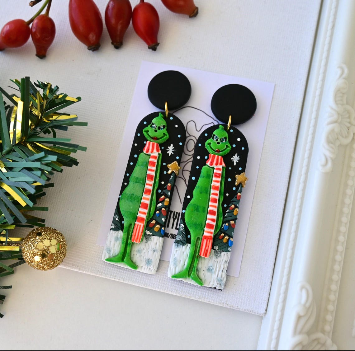 Christmas Grinch Clay Dangle Earrings | Holiday Winter Jewelry - Etsy