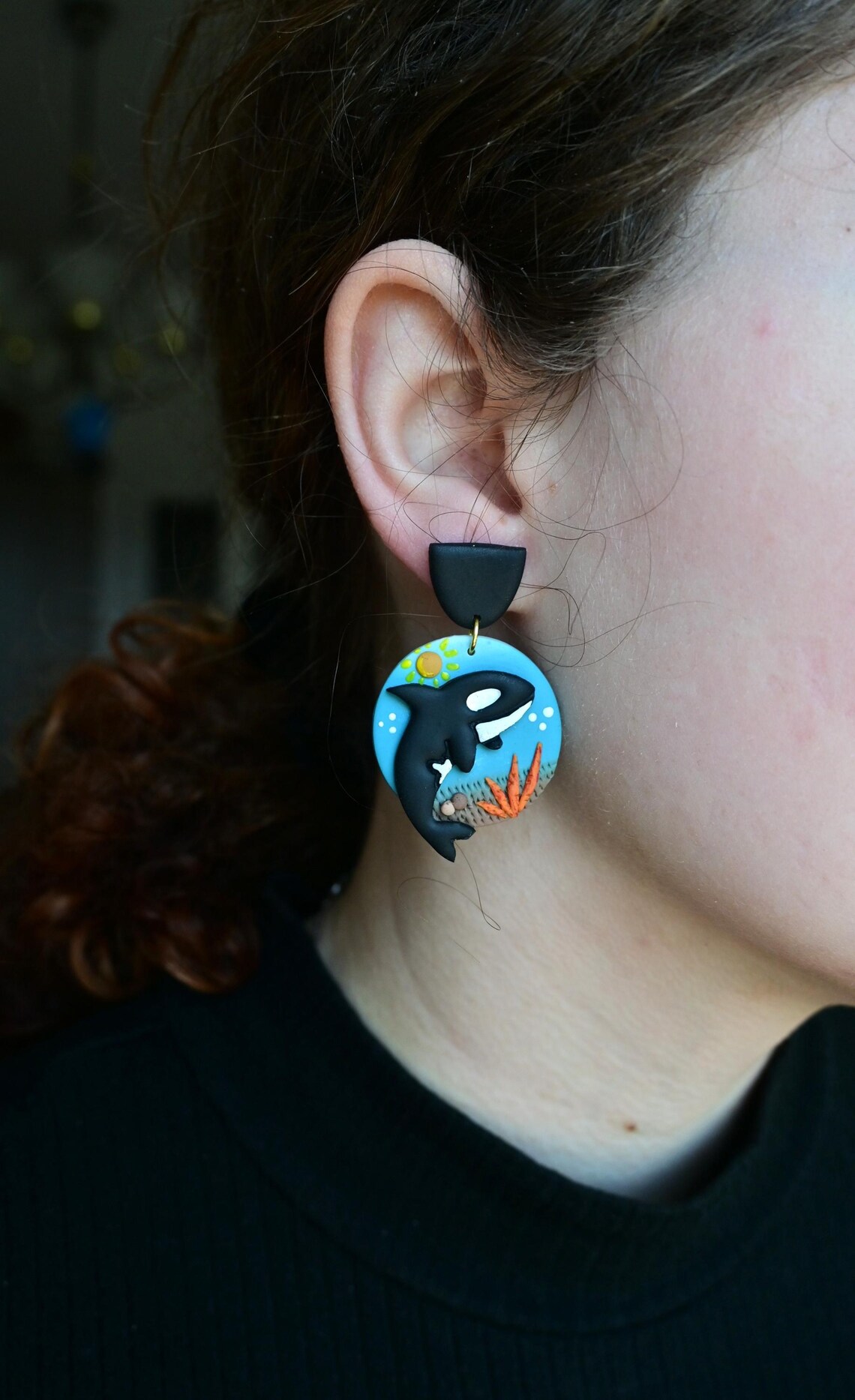 Orca Killer Whale Polymer Clay Earrings/ Summer Statement Earrings ...
