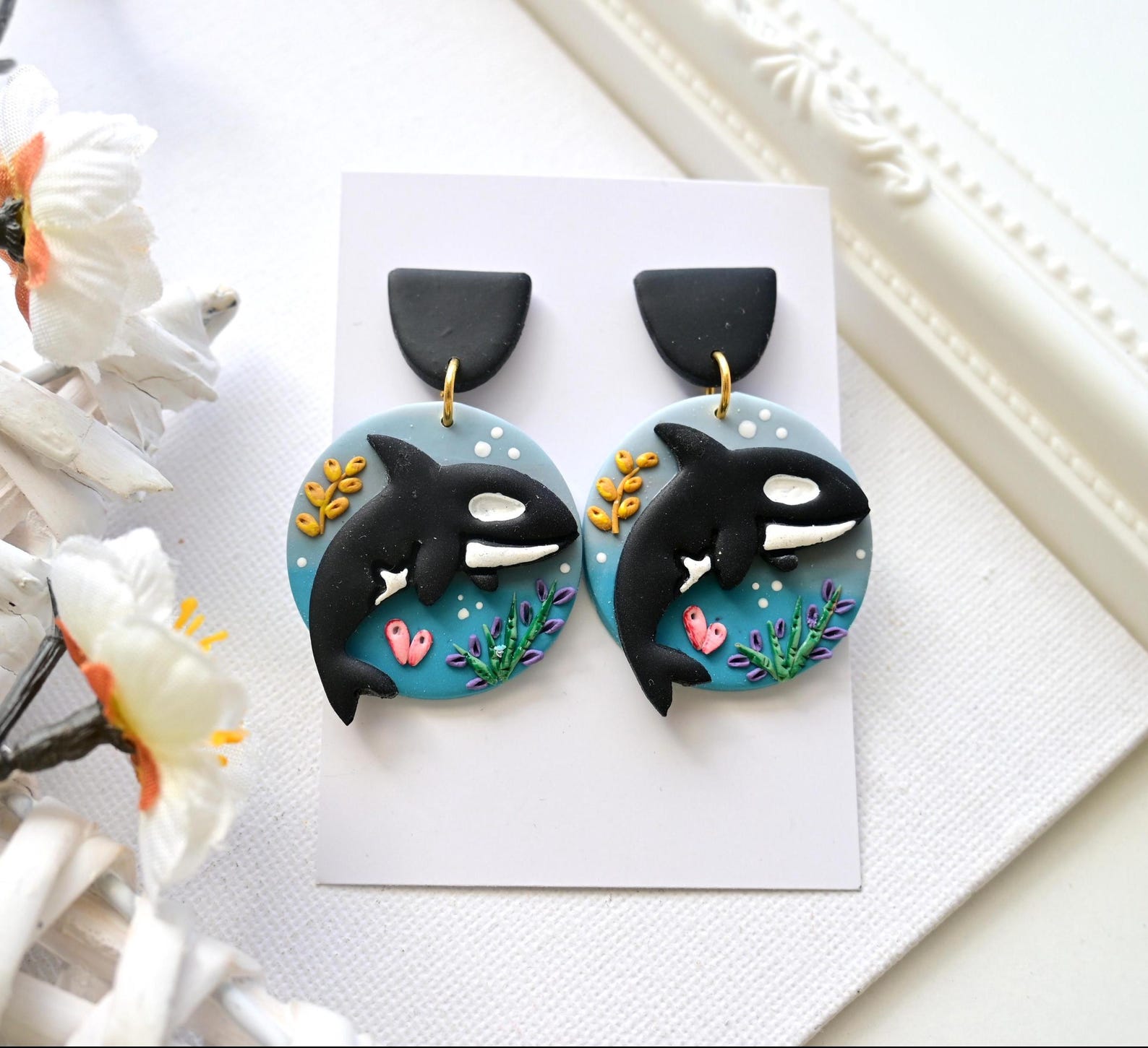Orca Killer Whale Polymer Clay Earrings/ Summer Statement Earrings ...
