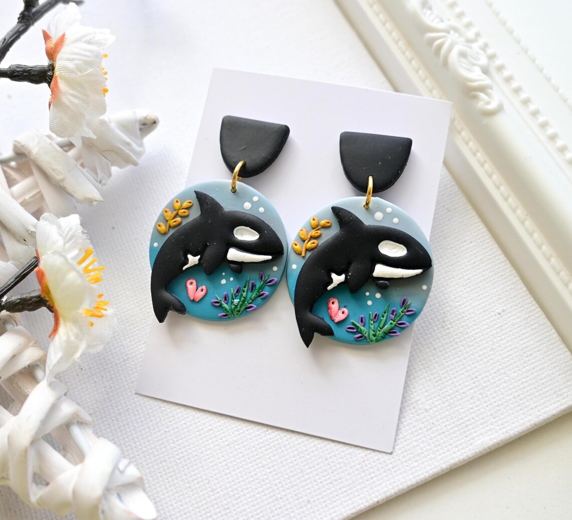 Orca Killer Whale Polymer Clay Earrings/ Summer Statement Earrings ...