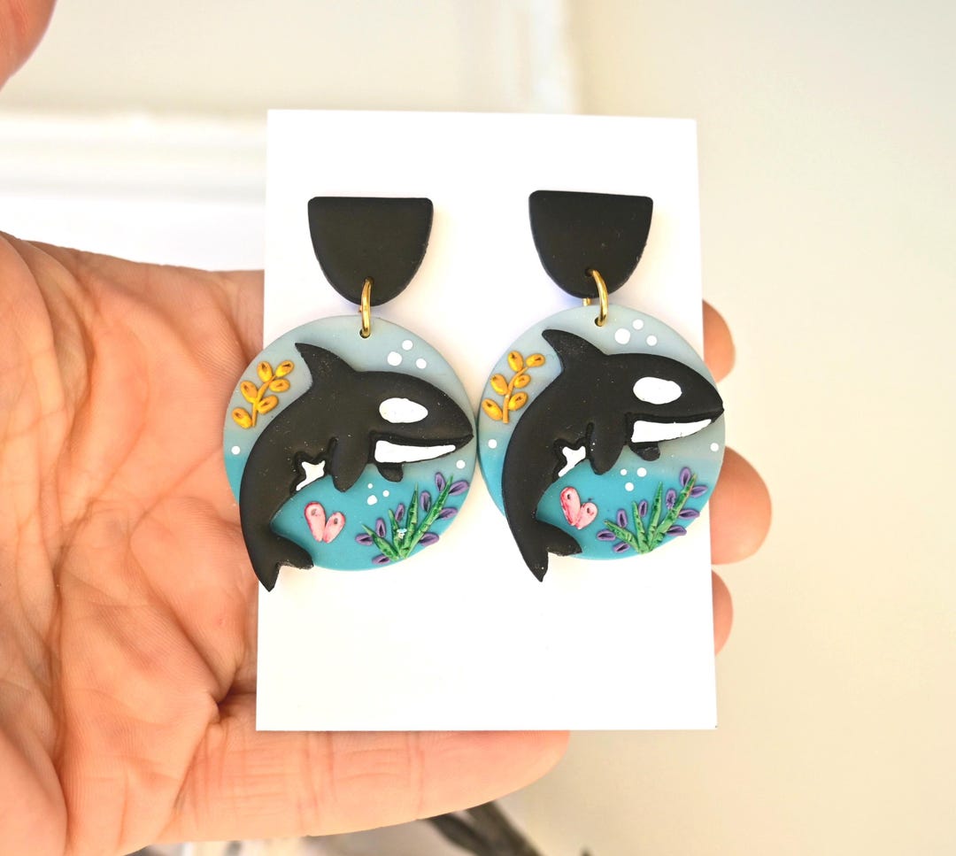 Orca Killer Whale Polymer Clay Earrings/ Summer Statement Earrings ...