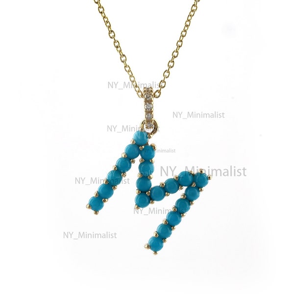 Turquoise Letter Necklace - Etsy