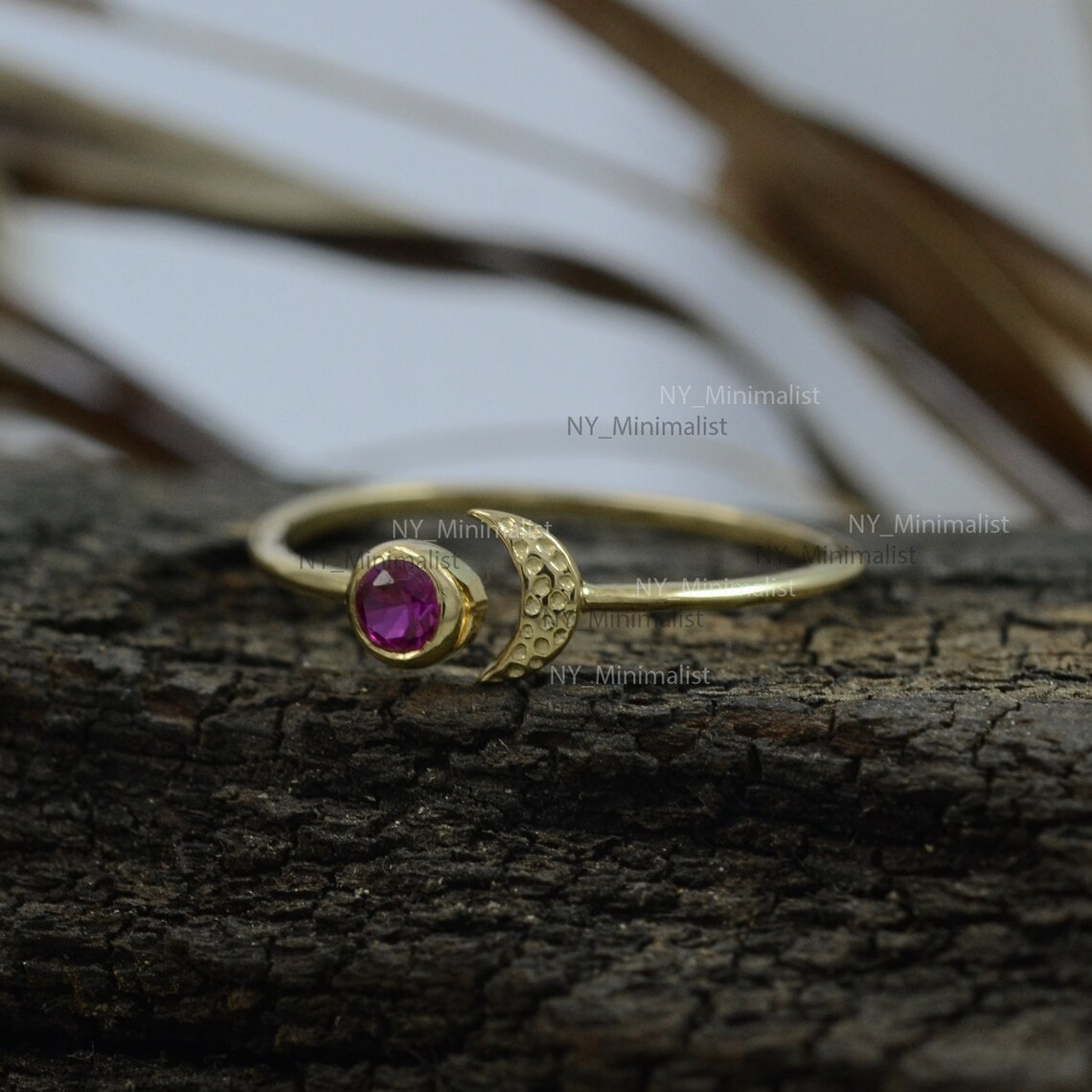 Ruby Sun & Moon Ring: 14K Gold Open Cuff Ring July Birthstone - Etsy