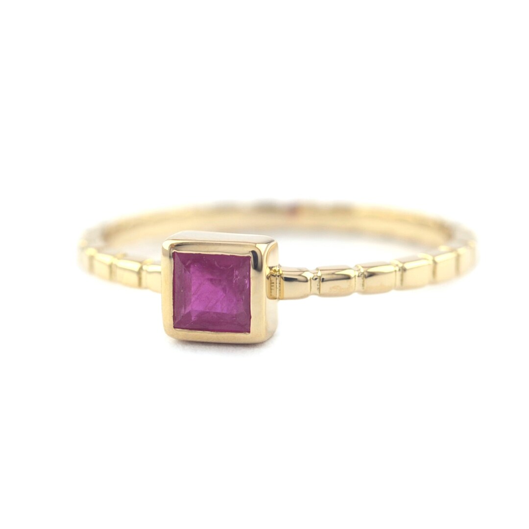 14K Gold Square Ruby Ring: July Birthstone Solitaire - Etsy