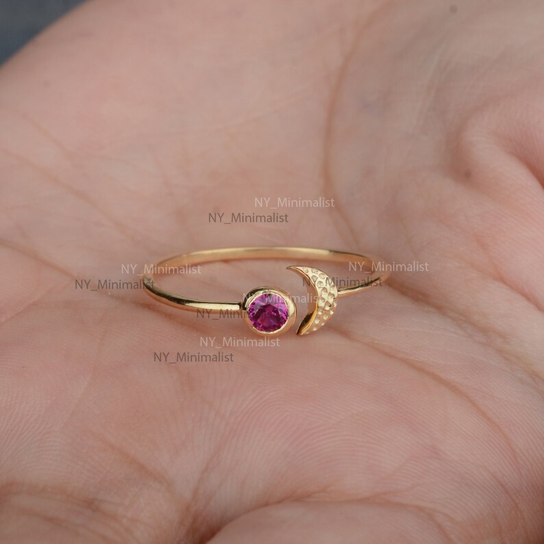 Ruby Sun & Moon Ring: 14K Gold Open Cuff Ring July Birthstone - Etsy