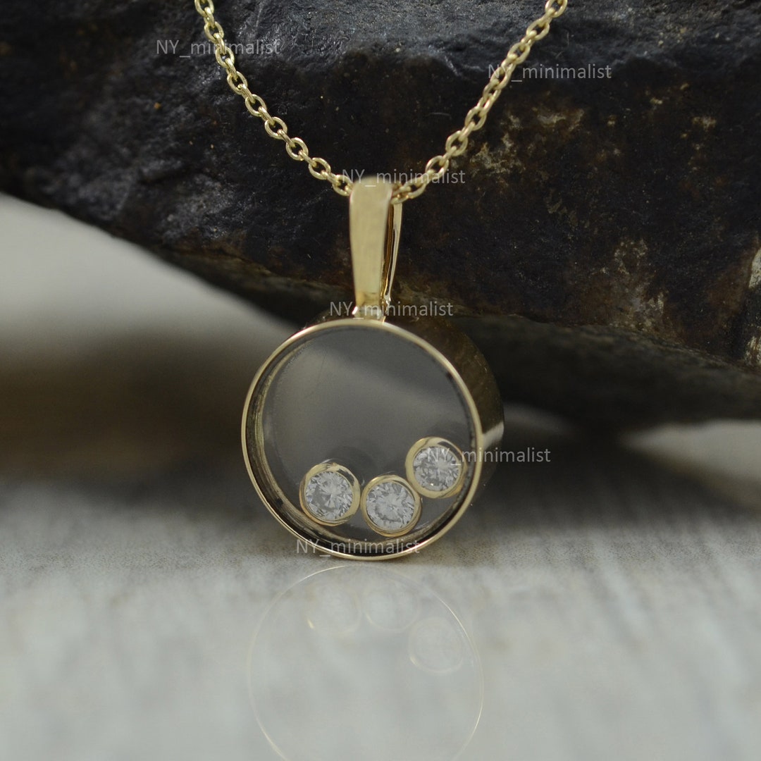 14K Yellow Gold Diamond Crystal Quartz Shaker Pendant Necklace - Etsy