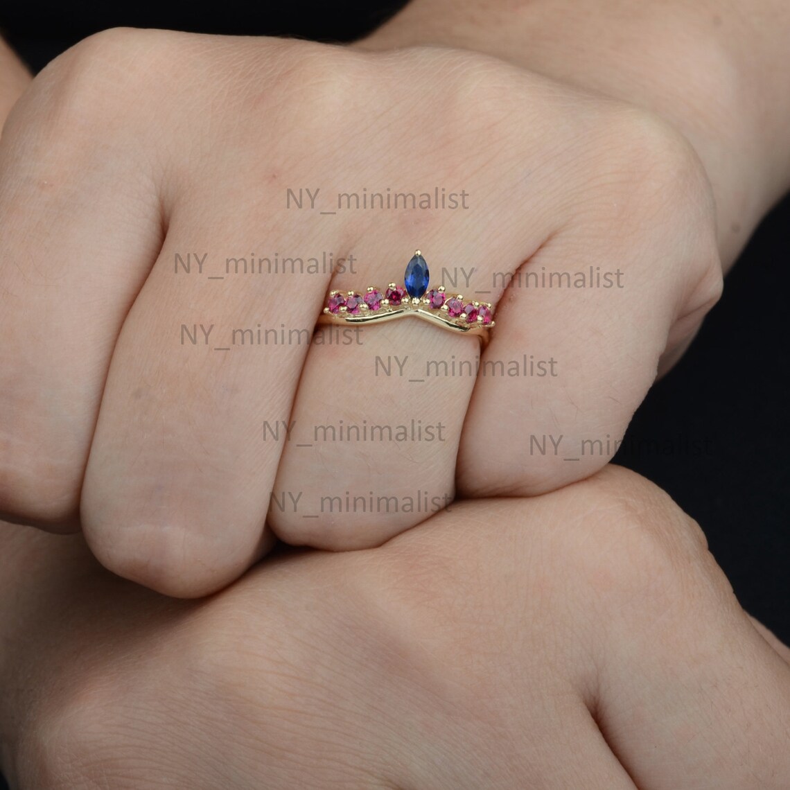 Genuine Ruby & Blue Sapphire Gemstone Princess Crown Ring | Etsy