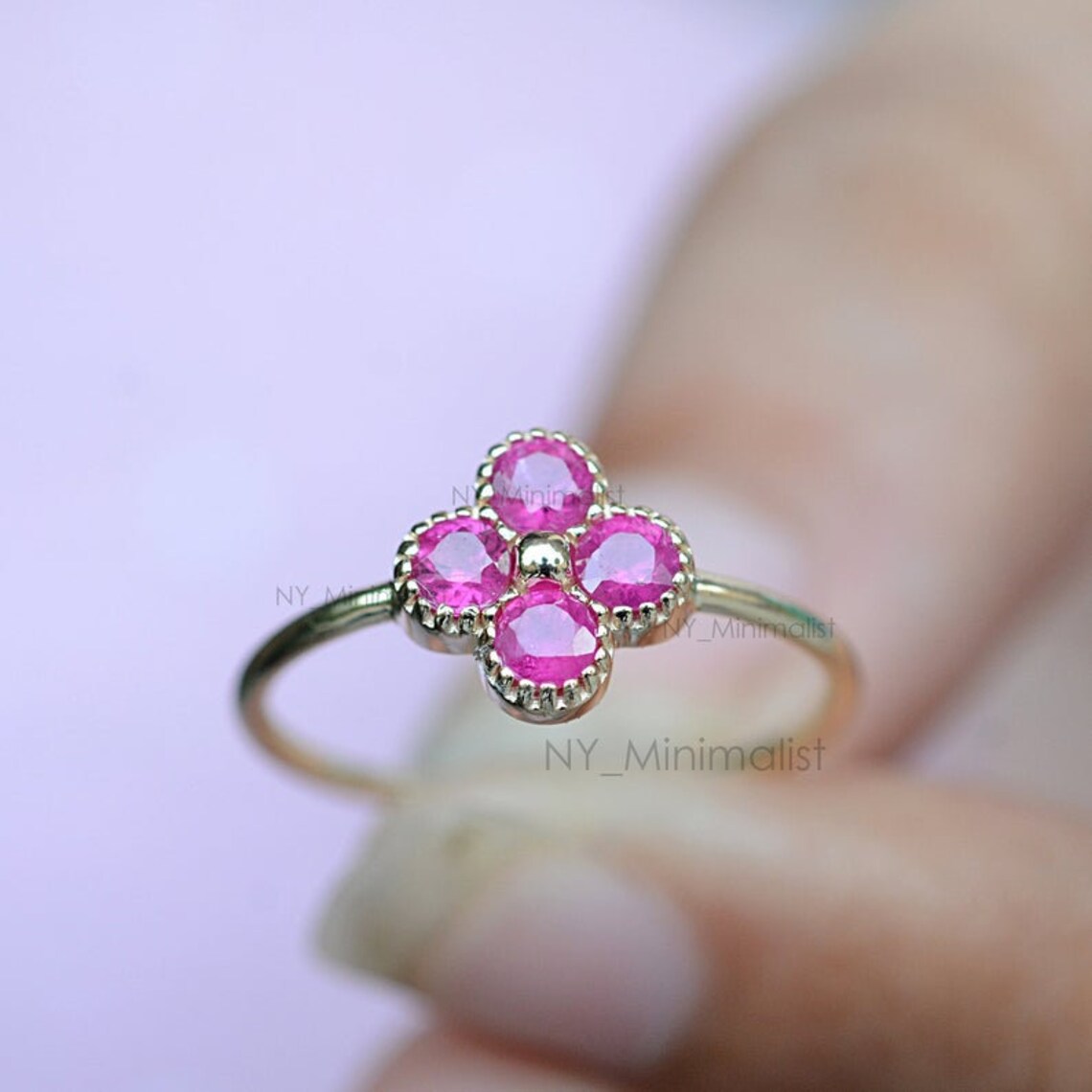 Genuine Ruby Gemstone Floral Design Clover Shape Solitaire - Etsy