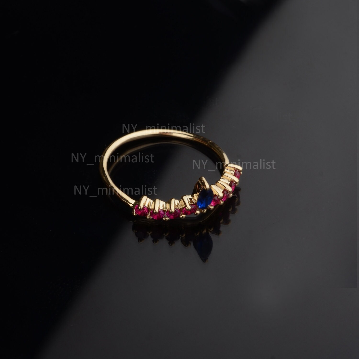 Genuine Ruby & Blue Sapphire Gemstone Princess Crown Ring | Etsy