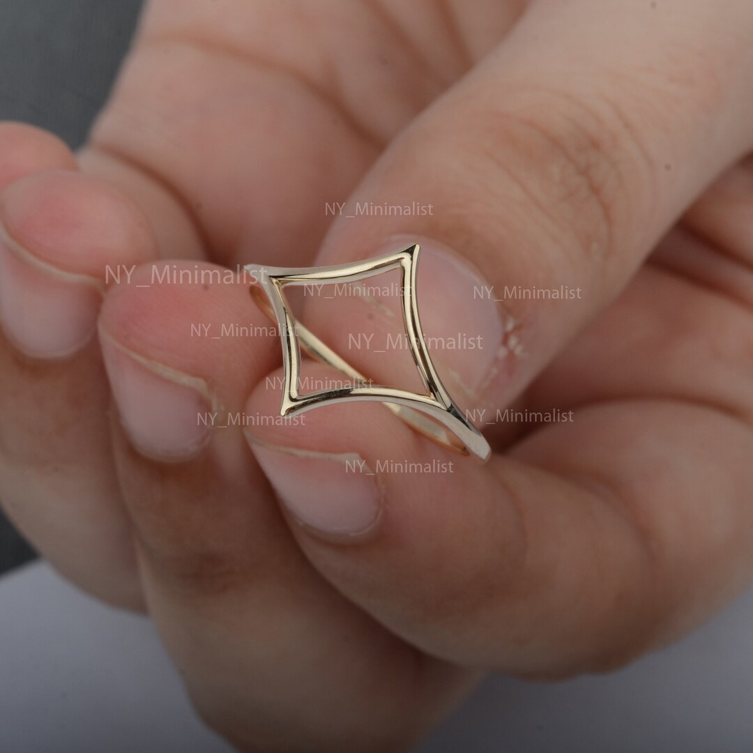 14K Yellow Gold Hollow Rhombus Ring: Handmade Minimalist Jewelry - Etsy
