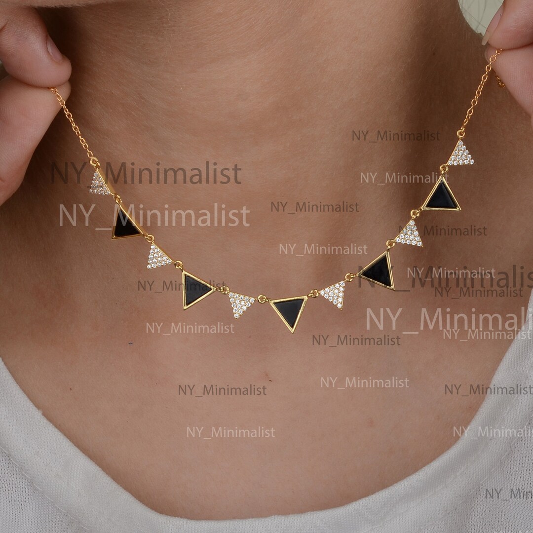 Black Onyx Triangle Pendant Necklace: 14K Yellow Gold Diamond Jewelry ...