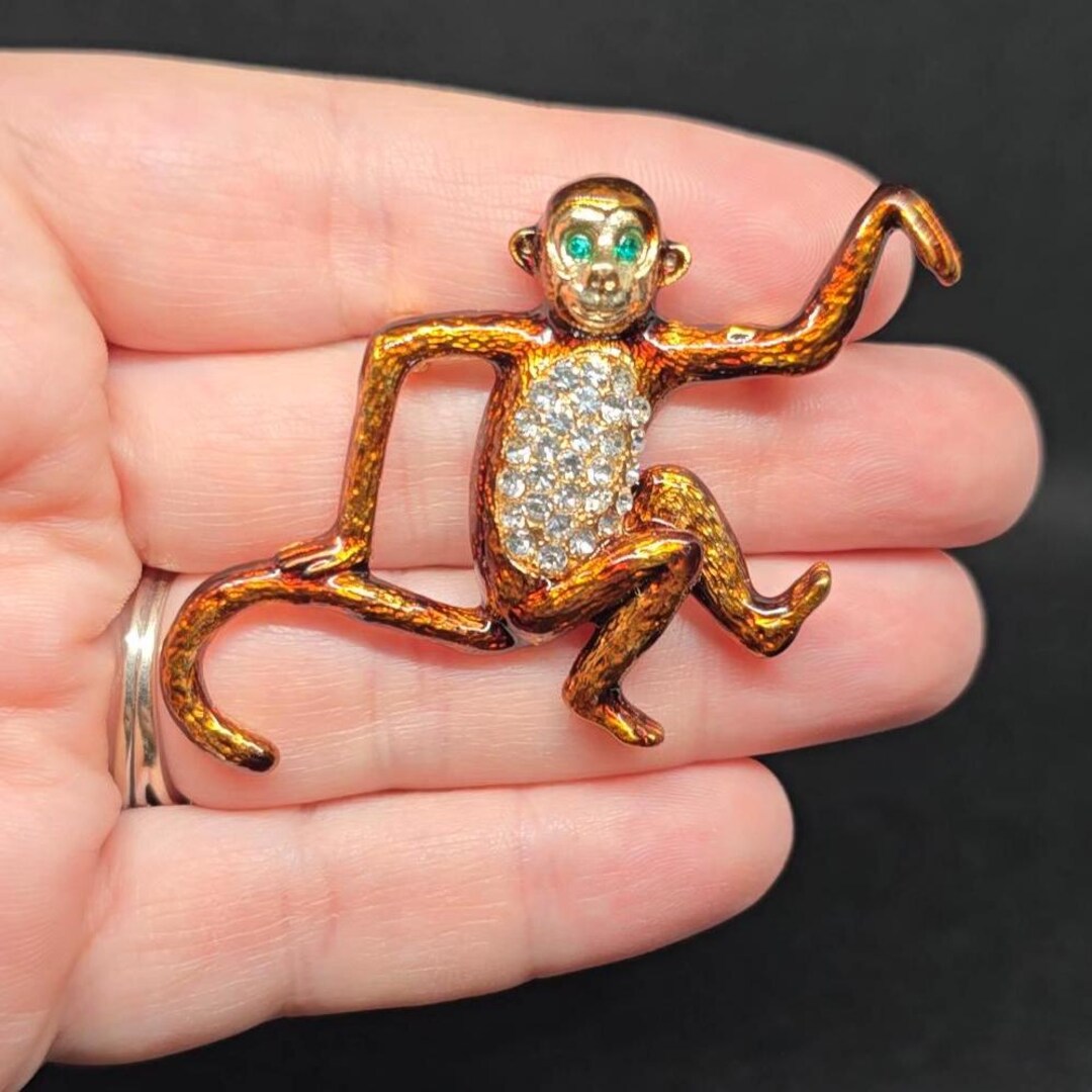Unique Monkey Rhinestone Brooch Wild Animal Chimp Enamel - Etsy