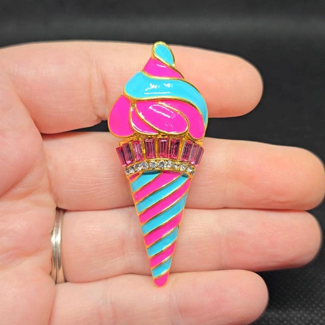 Rhinestone Ice Cream Cone Brooch: Pink Enamel Summer Dessert - Etsy