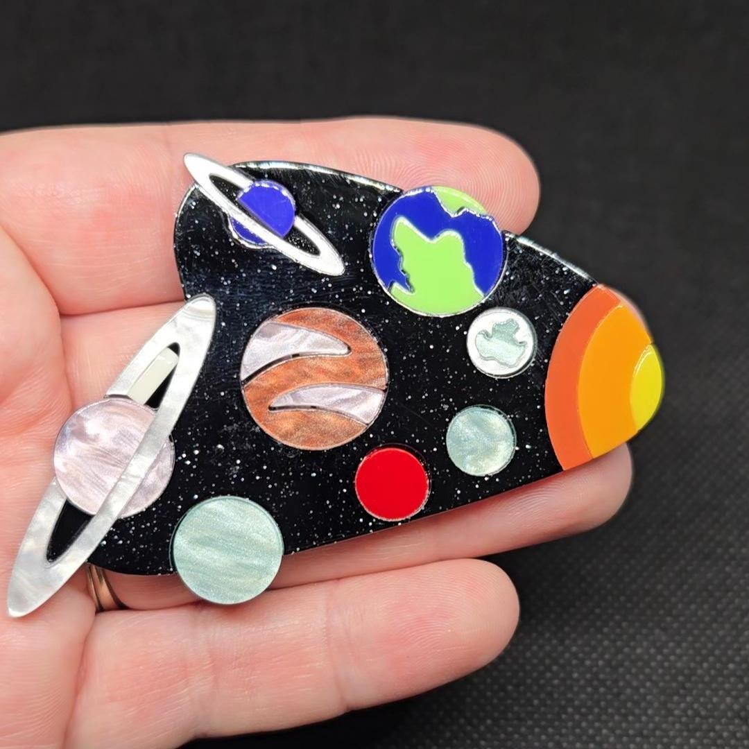 Solar System Acrylic Glitter Brooch Dimensional Planets - Etsy