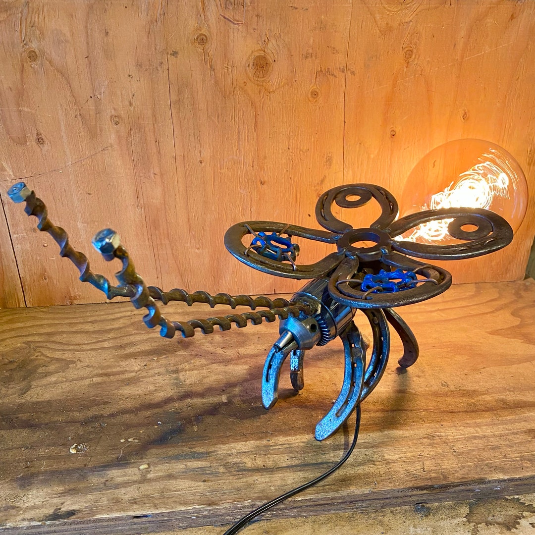 Rustic Bug Lamp. Weld Art Firefly Made of Farm Scrap, Reclaimed Parts ...