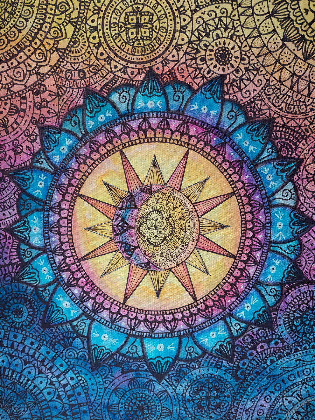 Mandala Canvas: Handmade With Gouache, Zentangle Art, Boho Mandala - Etsy