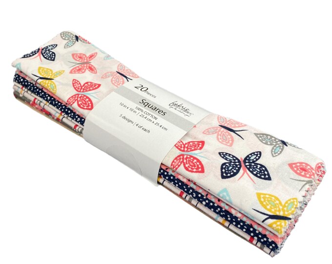 Precut Fabric 20 Piece Half Layer Cake 10" Squares - Butterfly Bliss by ...