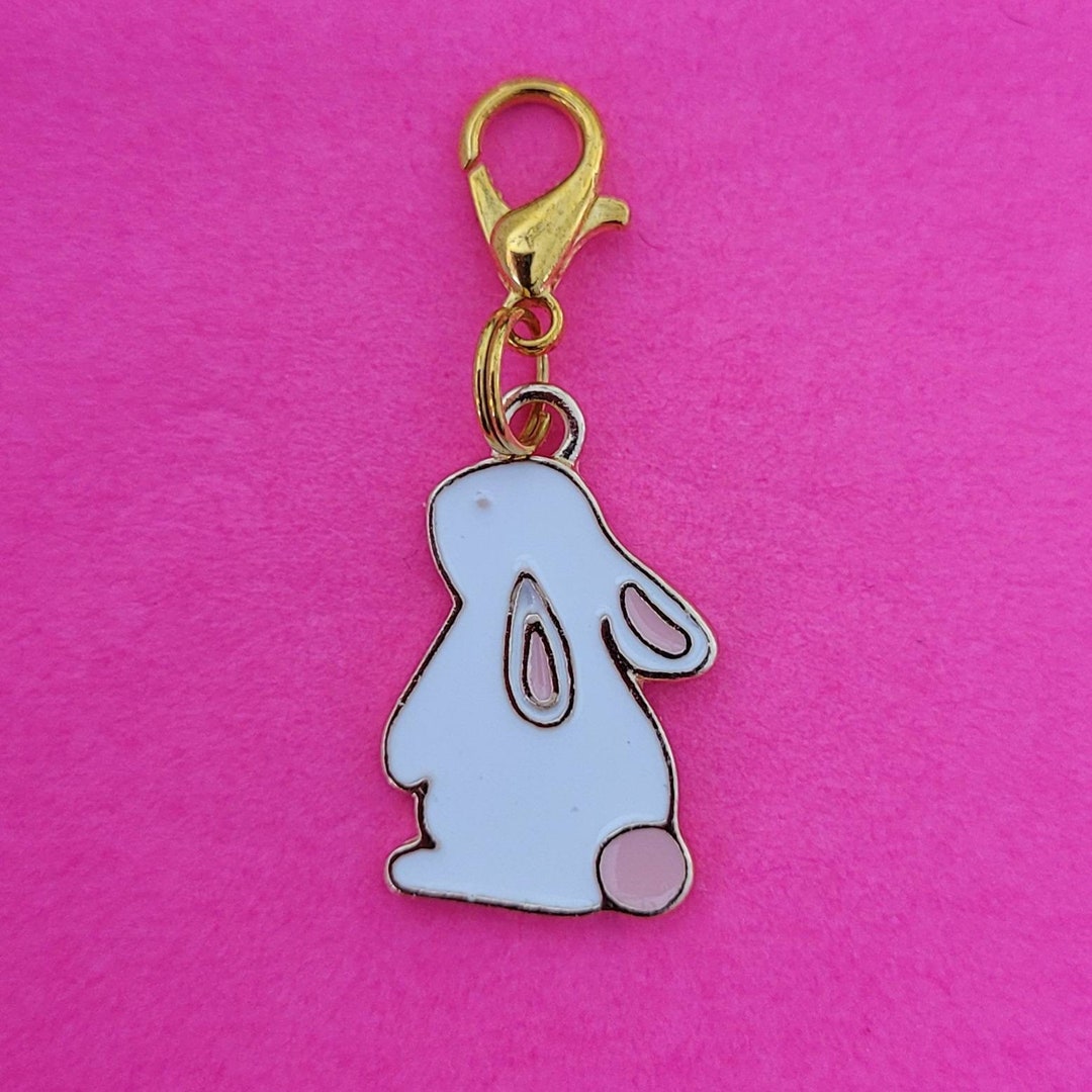 Sweet Bunny Rabbit, Gold White Enamel, Zipper Pull Charm on Lobster ...