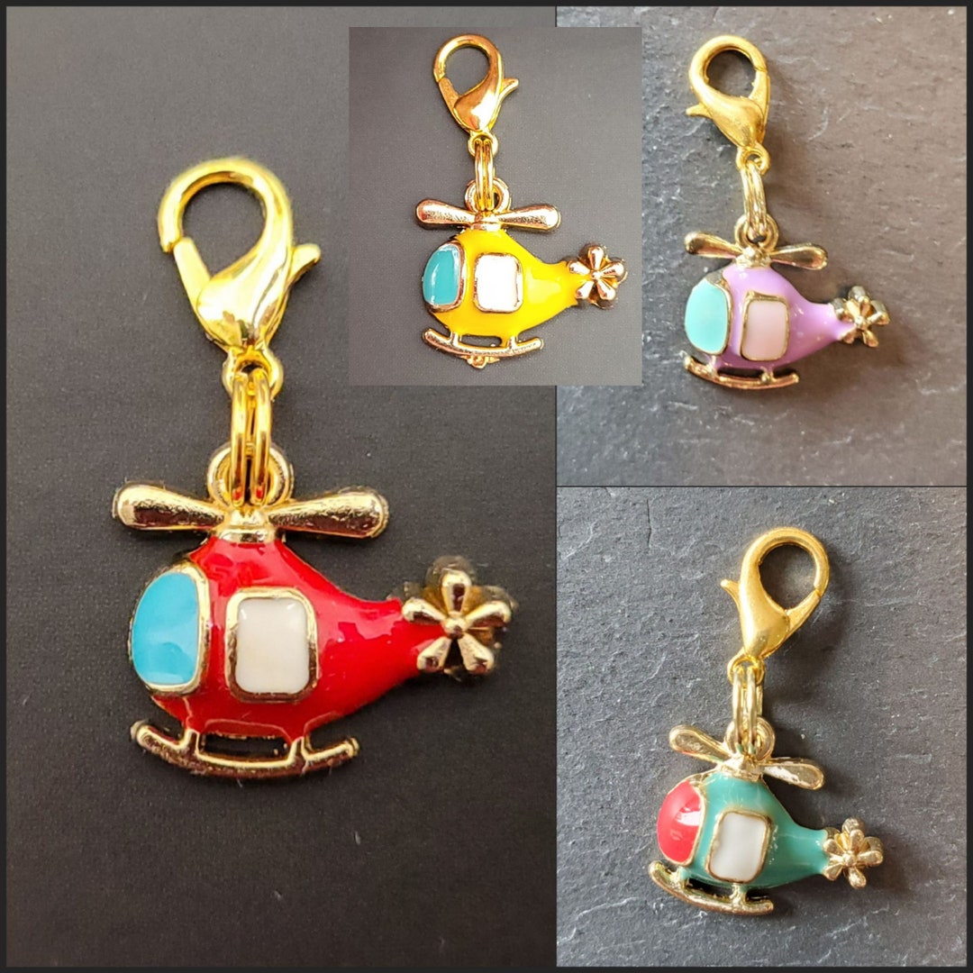 Helicopter, Chopper Zip Charm, Red, Green, Purple or Yellow Enamel ...