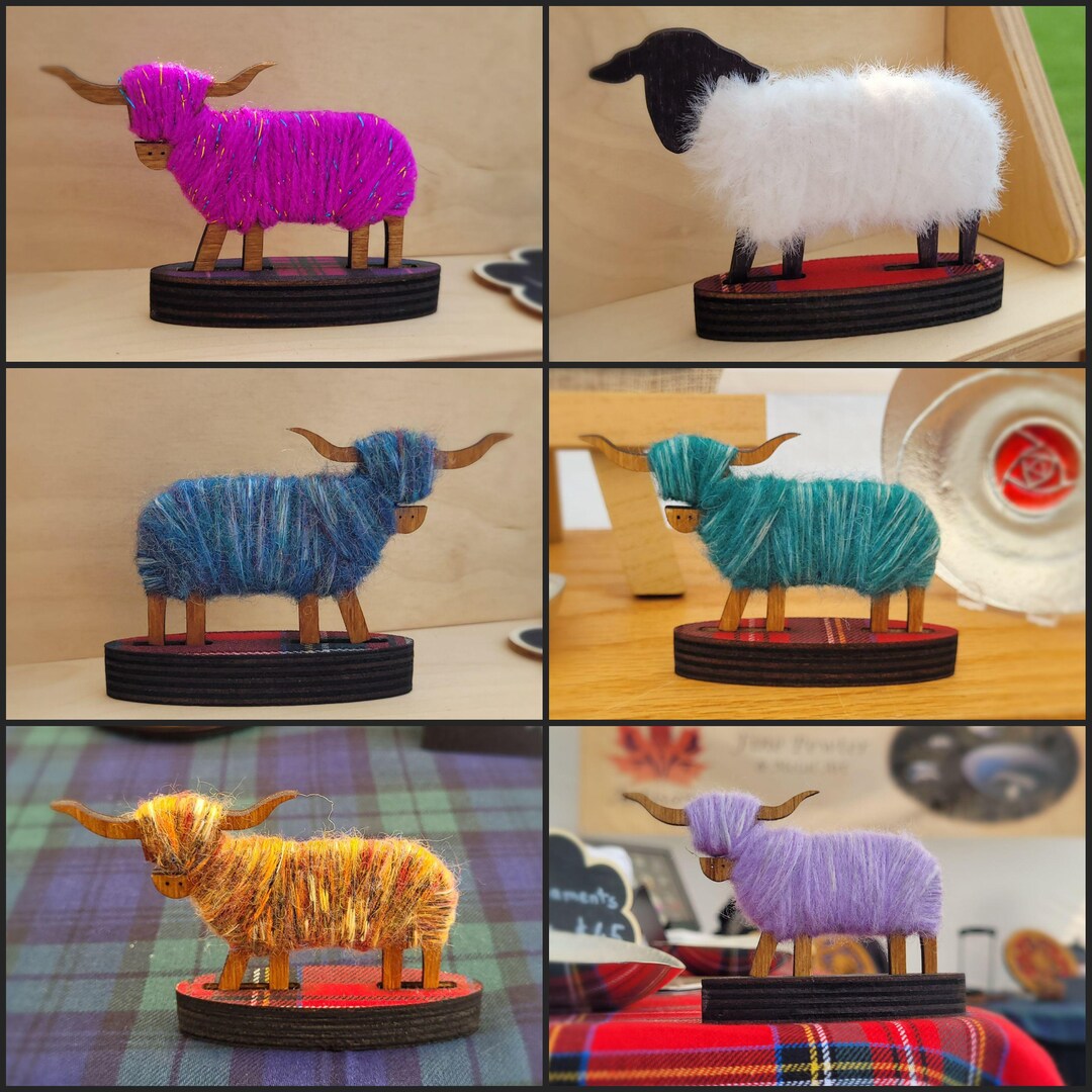 Sweet Highland Cow, Birch Wrapped in Various Colours of Yarn. Heiland ...